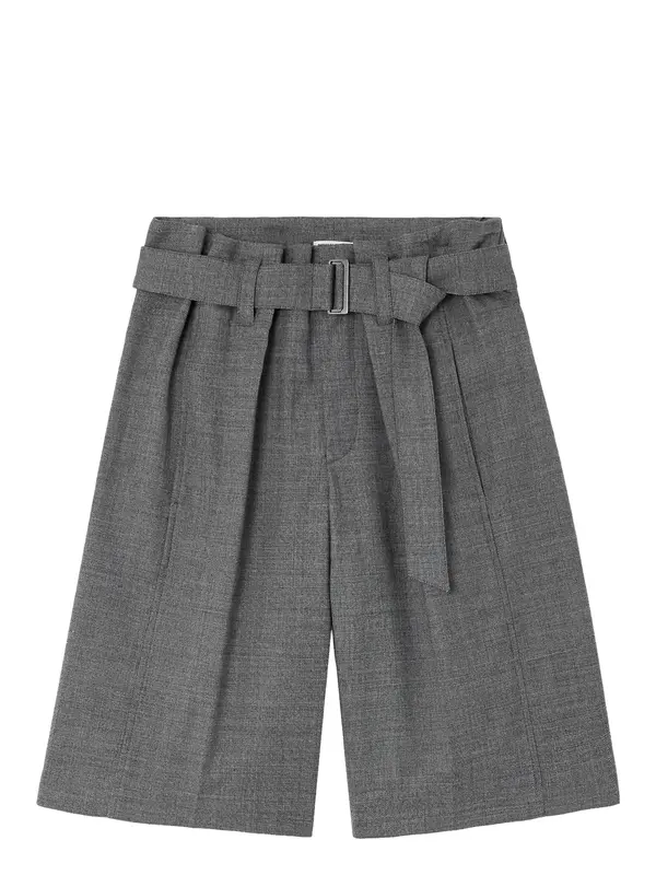 Brunello Cucinelli Belted Cotton And Wool-blend Twill Shorts - Gray