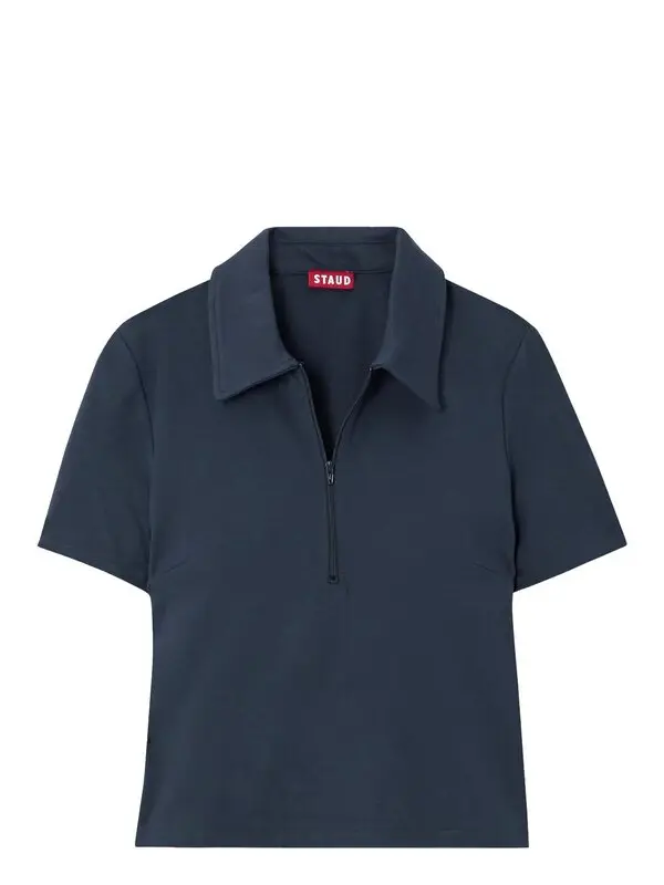 Staud Lonnie Stretch-ponte Polo Shirt - Blue