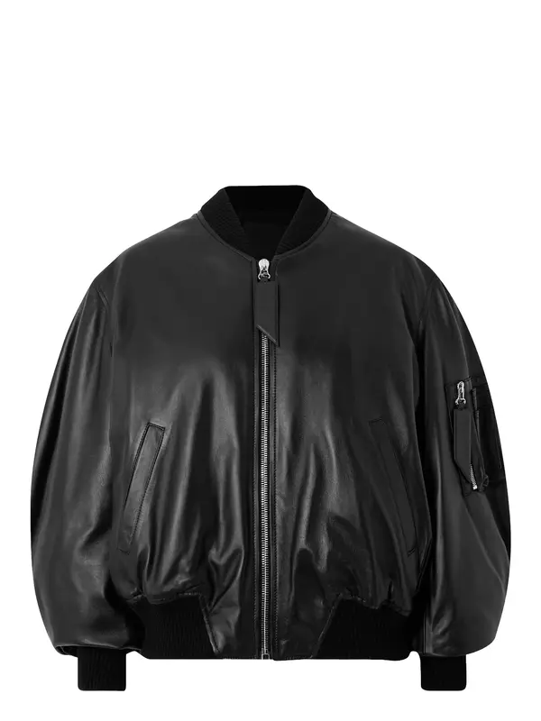 Attico Anja Oversized Leather Bomber Jacket - Black