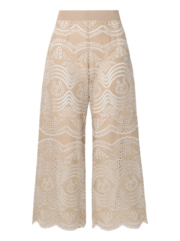 Miguelina Alegra Broderie Anglaise Cotton-voile Pants - Neutrals
