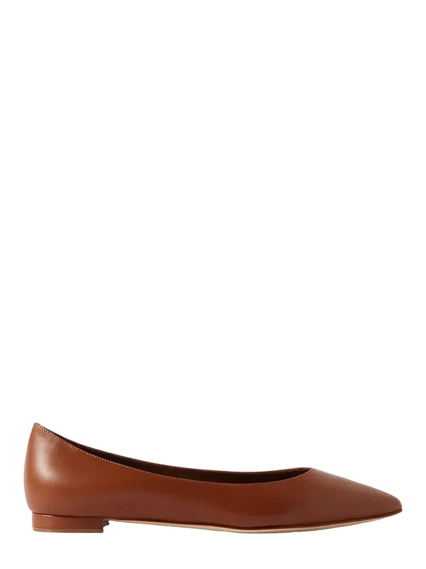Manolo Blahnik Kietta Leather Point-toe Flats - Brown