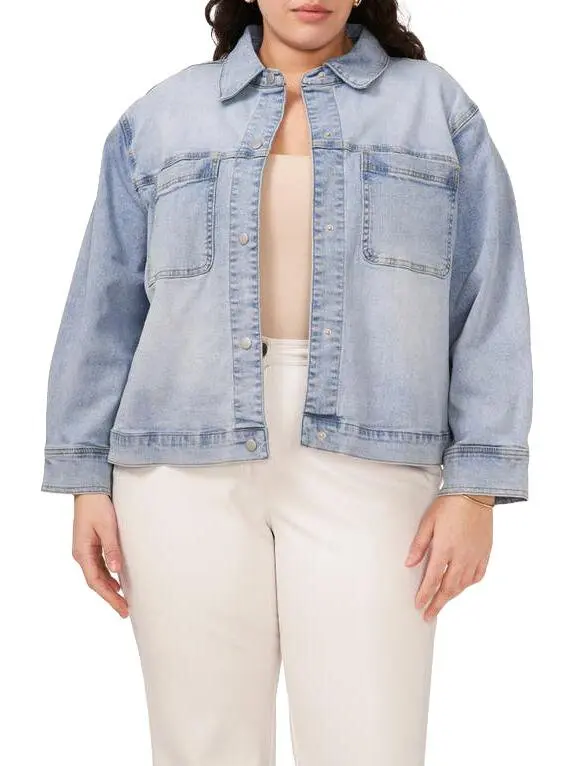 1.State Big Pocket Crop Denim Jacket - Light Blue Wash