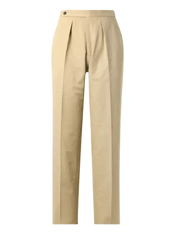 DRAKE'S Straight-leg Pleated Cotton-drill Trousers - Neutrals