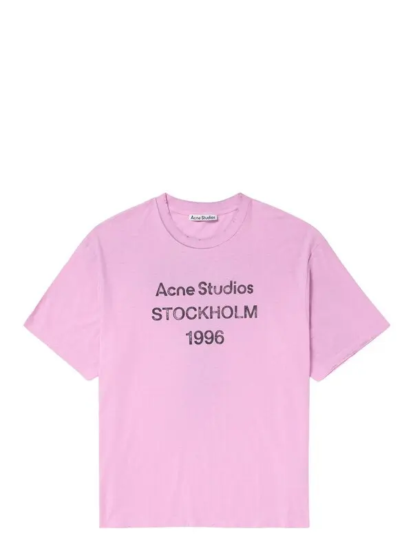 Acne Studios Exford Distressed Logo-print Cotton-jersey T-shirt - Pink