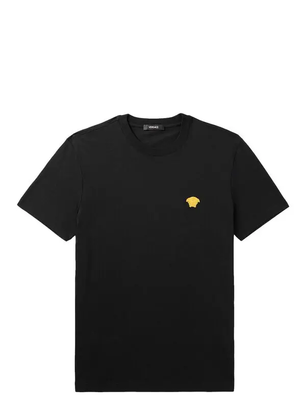 Versace Slim-fit Logo-embroidered Cotton-jersey T-shirt - Black