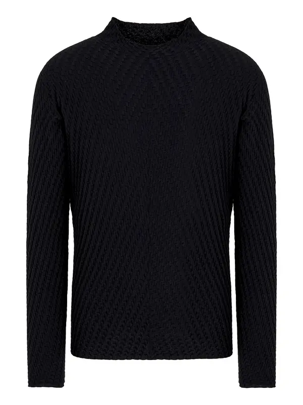 Giorgio Armani Jacquard Virgin Wool Mock-neck Jumper - Black