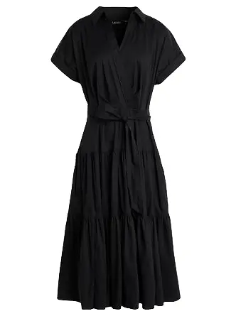Ralph Lauren Belted Cotton-blend Tiered Midi Dress - Black