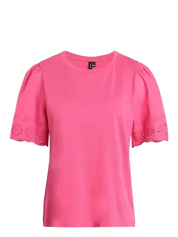 Vero Moda T-shirt In Organic Cotton With Broderie Anglaise Detail - Pink