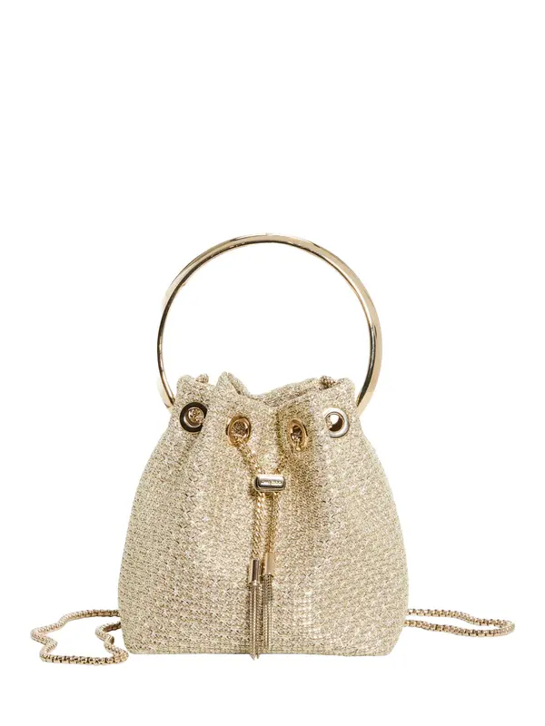 JIMMY CHOO Bon Bon Woven Metallic Top Handle Bag - Champagne