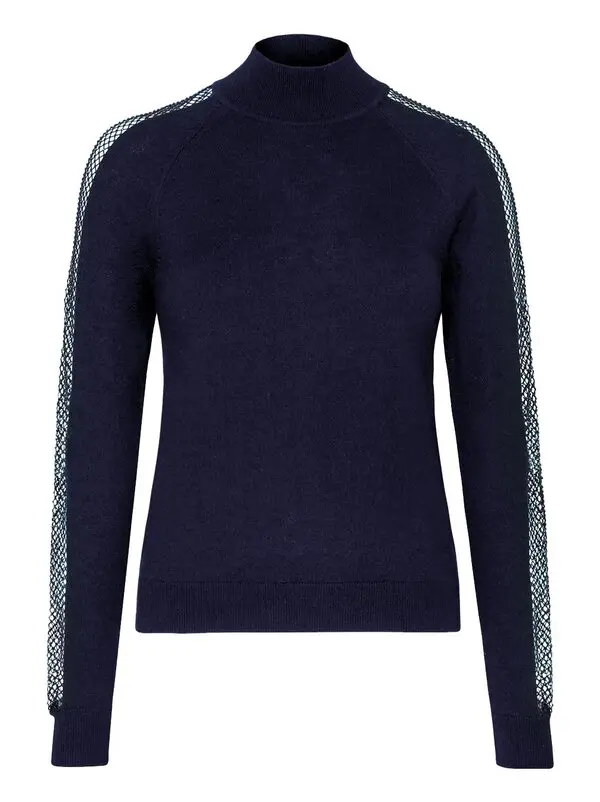 MILLY Crystal Racer Turtleneck Top - Navy