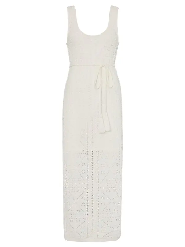 MILLY Pointelle Knit Midi Dress - Ecru
