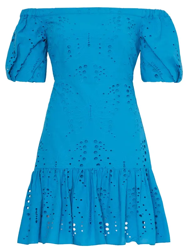 MILLY Butterfly Eyelet Off-the-shoulder Dress - Blue