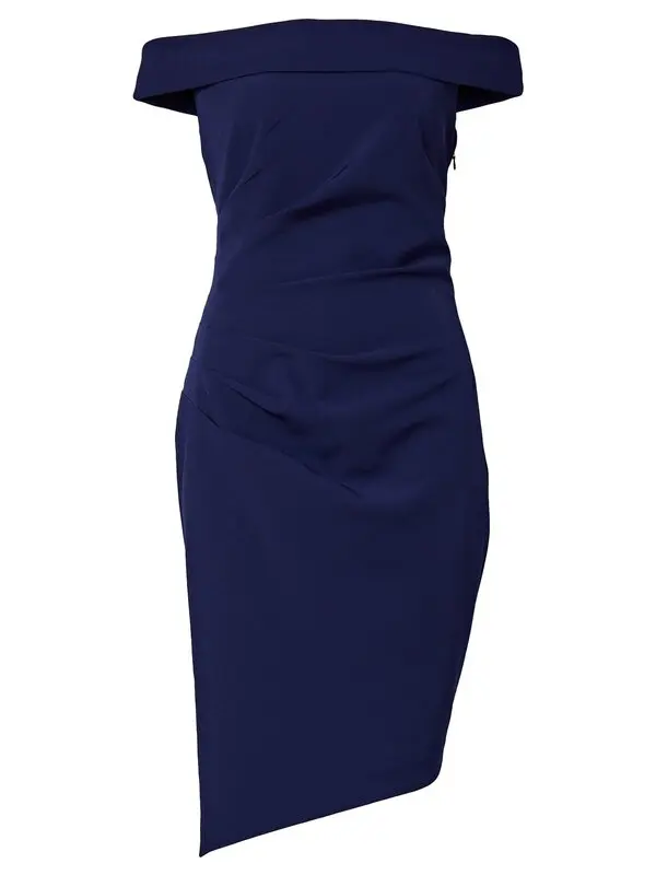 MILLY Off-the-shoulder Draped Cocktail Dress - Navy