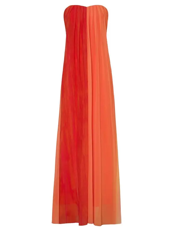 MILLY Sunset Stripe Strapless Maxi Dress - Coral