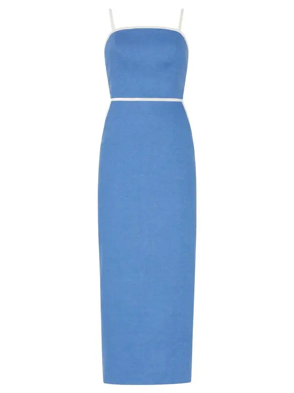 MILLY Amara Linen Contrast Midi Dress - Blue/white