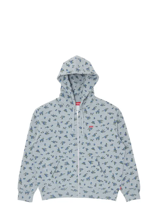 Supreme Small Box Zip Up Hooded Sweatshirt 'flowers - Grey