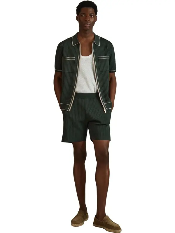 REISS Etienne Ribbed Waist Shorts - Dark Green