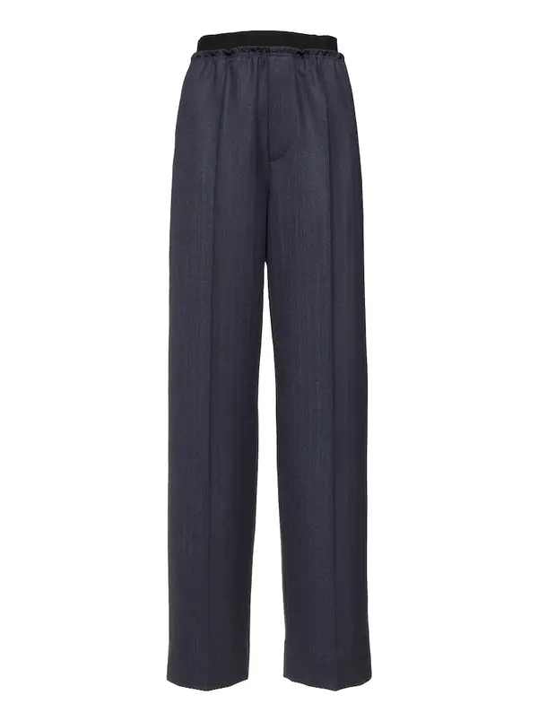 Bottega Veneta Striped Wool Straight Pants - Blue