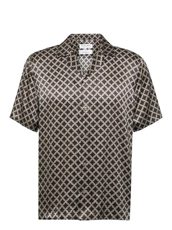 Frescobol Carioca Roberto Printed Silk Bowling Shirt - Brown