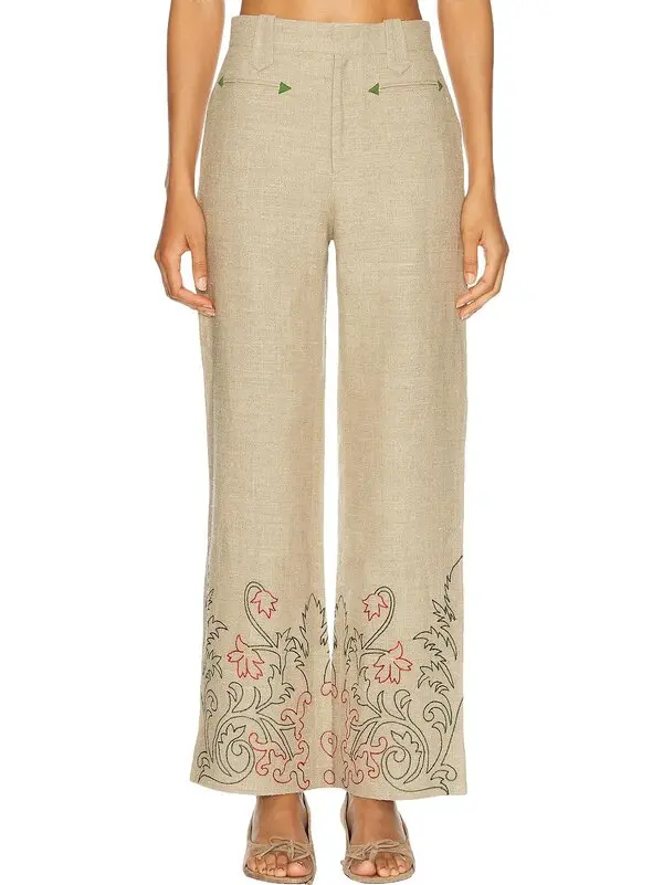 BODE Embroidered Trumpet Flower Murphy Trouser - Tan