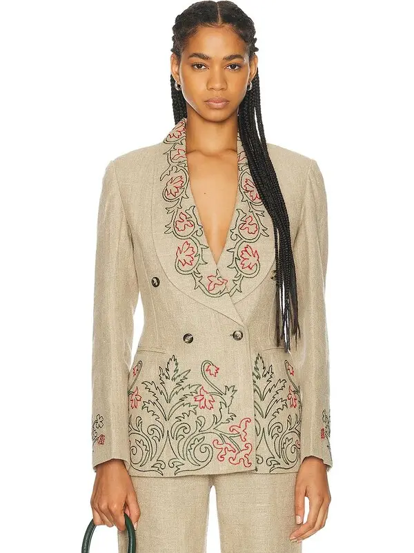 BODE Embroidered Trumpet Flower Suit Jacket - Tan