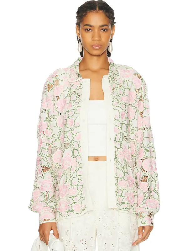 BODE Peony Lace Long Sleeve Shirt - Pink Multi