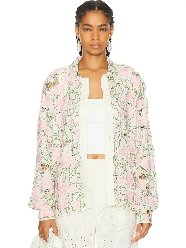 BODE Peony Lace Long Sleeve Shirt - Pink Multi