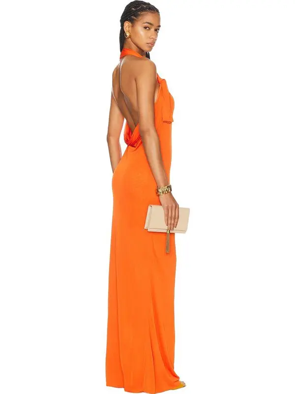 Saint Laurent Jersey Halterneck Maxi Dress - Orange