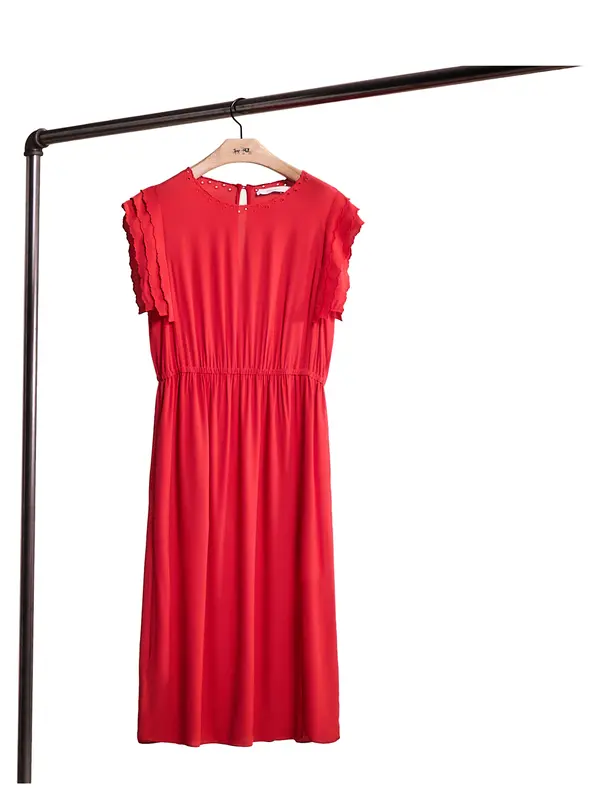 COACH Restored Shoulder Pleat Midi Dress - Red