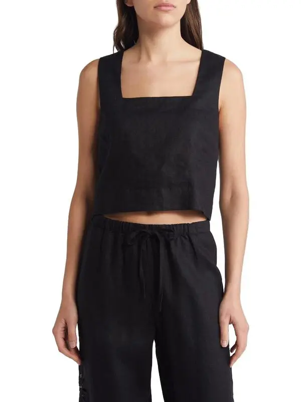 Rails Akira Linen Crop Tank Top - Black