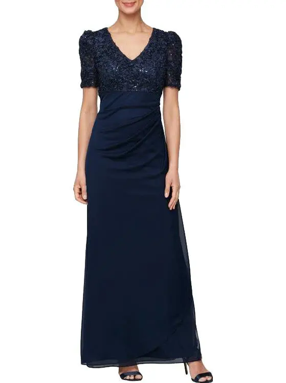 Alex Evenings Embellished Empire Waist Gown - Navy