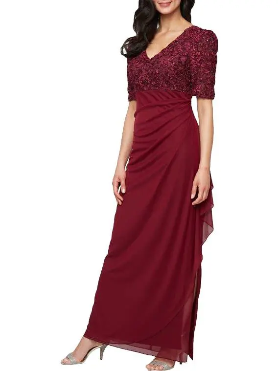 Alex Evenings Embellished Empire Waist Gown - Wine