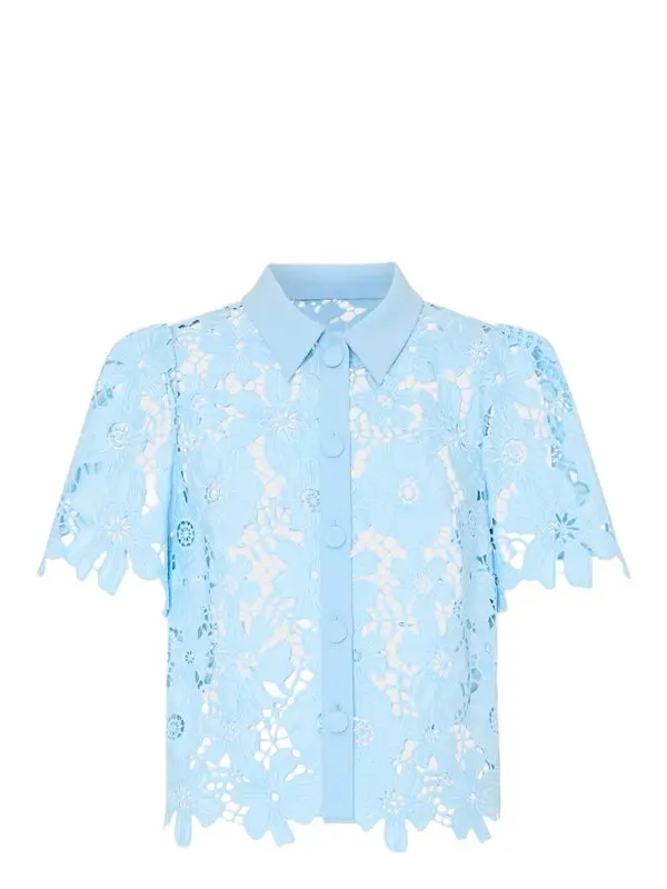 MILLY Addison Roja Lace Top - Light Blue