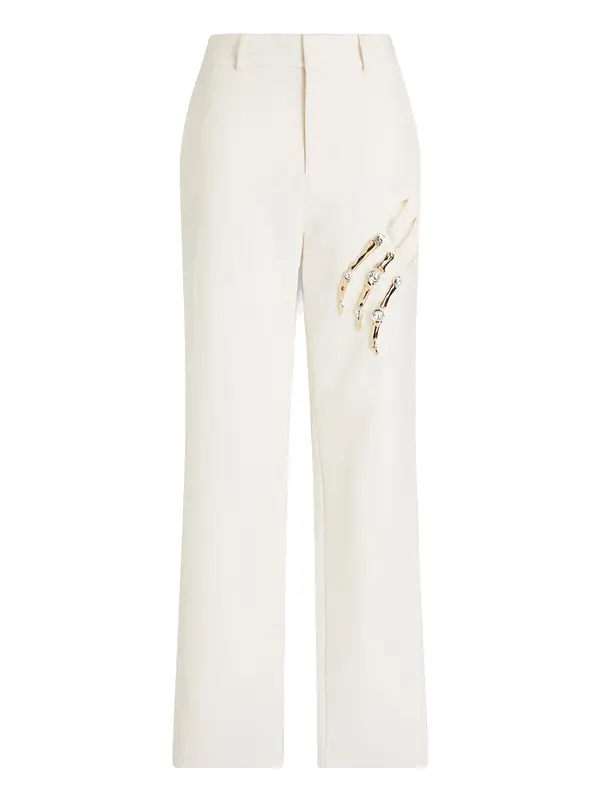 AREA Claw Embellished Crepe Tapered Pants - Cream