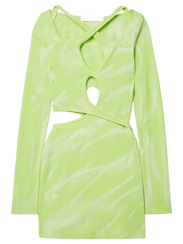 DION LEE Interlink Cutout Tie-dyed Mini Dress - Light Green