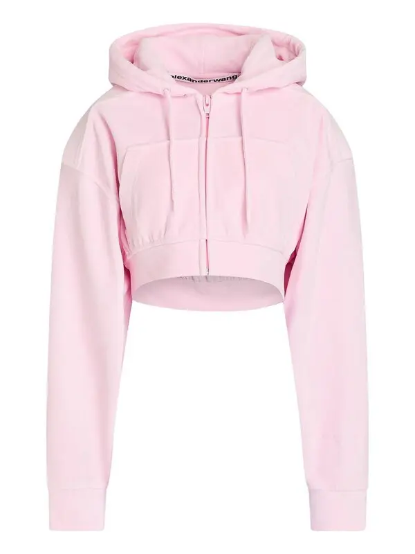 Alexander Wang Cropped Cotton-blend Chenille Zip-up Hoodie - Baby Pink