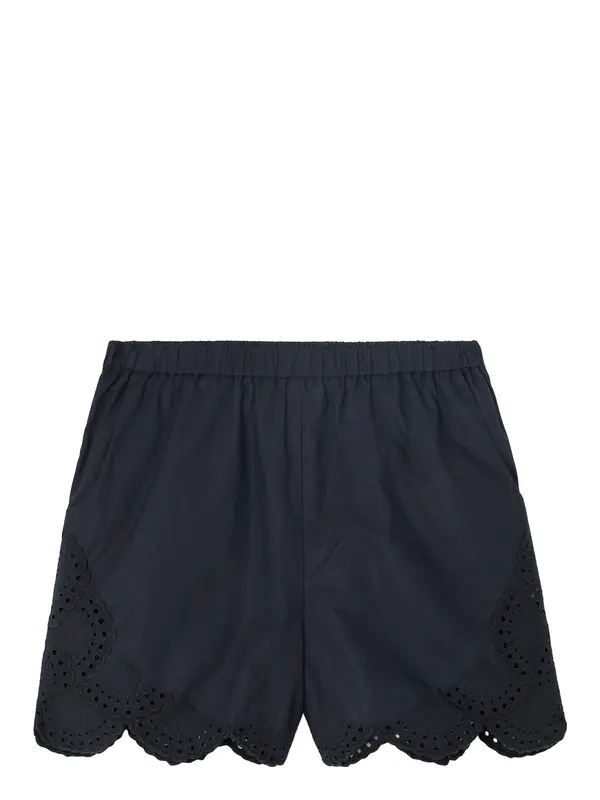 Loulou De Saison Aurora Broderie Anglaise Cotton Shorts - Black