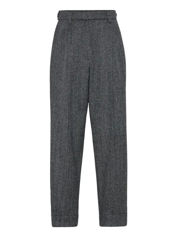 Brunello Cucinelli Herringbone-pattern Tailored Trousers - Grey