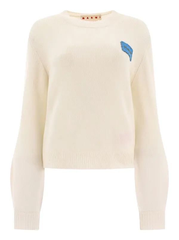 Marni Logo-appliqué Cashmere Jumper - Neutrals