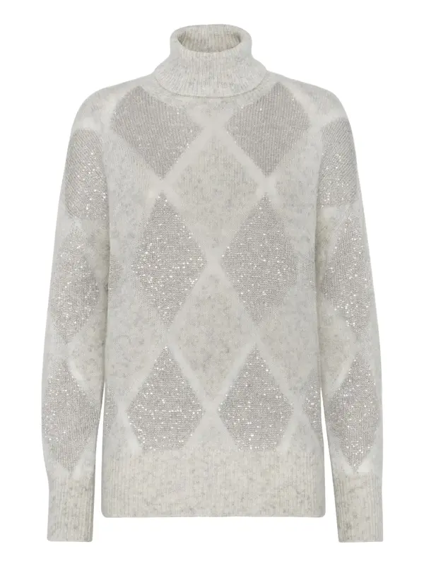 Brunello Cucinelli Sequined Roll-neck Jumper - White