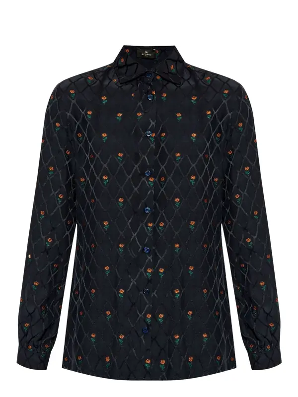 Etro Floral Diamond Grid Shirt - Blue
