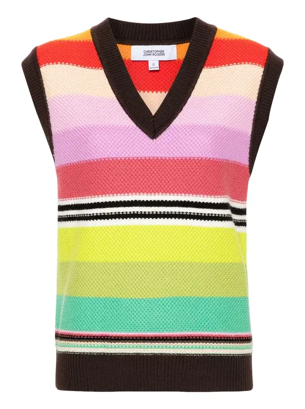 Christopher John Rogers Striped Honeycomb-knit Vest - Green