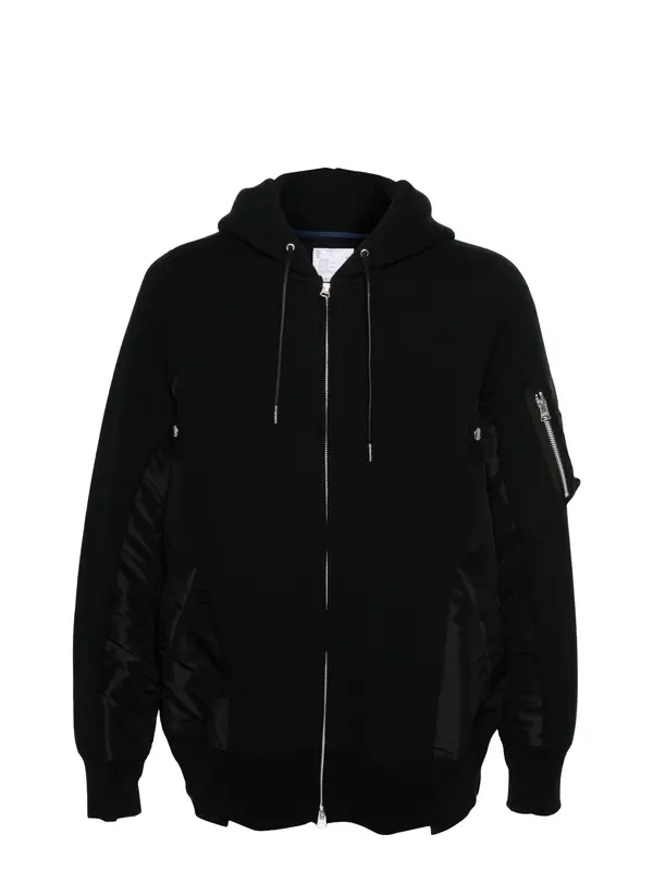 Sacai Panelled Drawstring Hoodie - Black