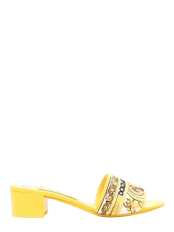 Dolce & Gabbana 40mm Majolica-embroidered Sandals - Yellow