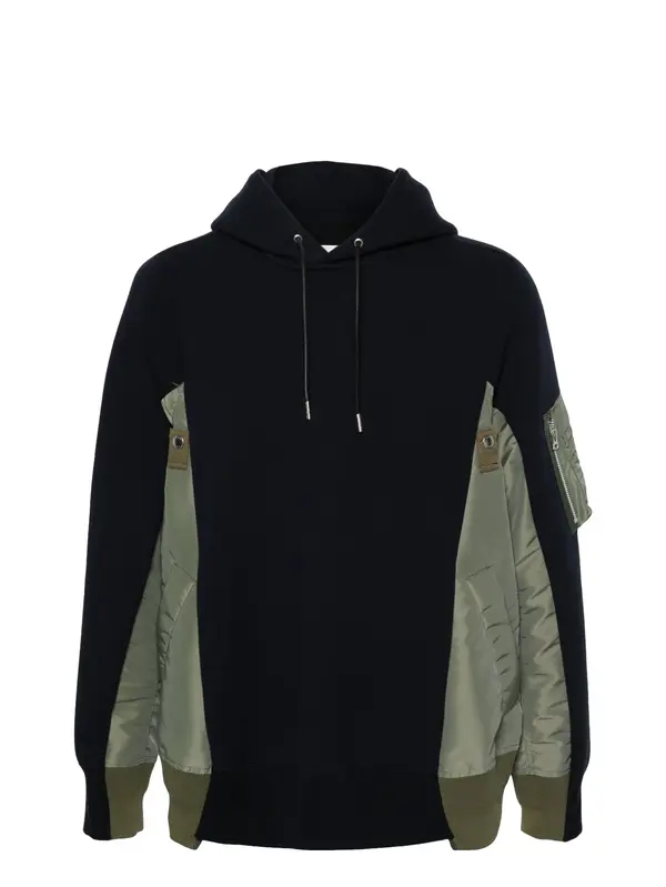 Sacai Panelled Drawstring Hoodie - Blue