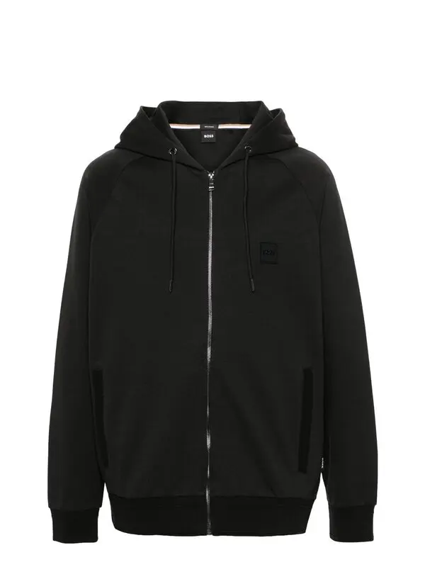 BOSS Rubberised-logo Zip-up Hoodie - Black