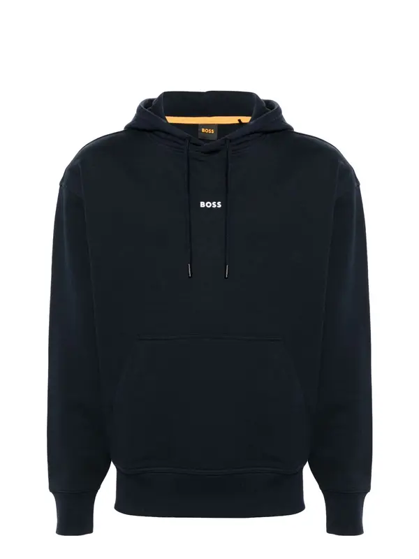 BOSS Rubberised-logo Cotton Hoodie - Blue