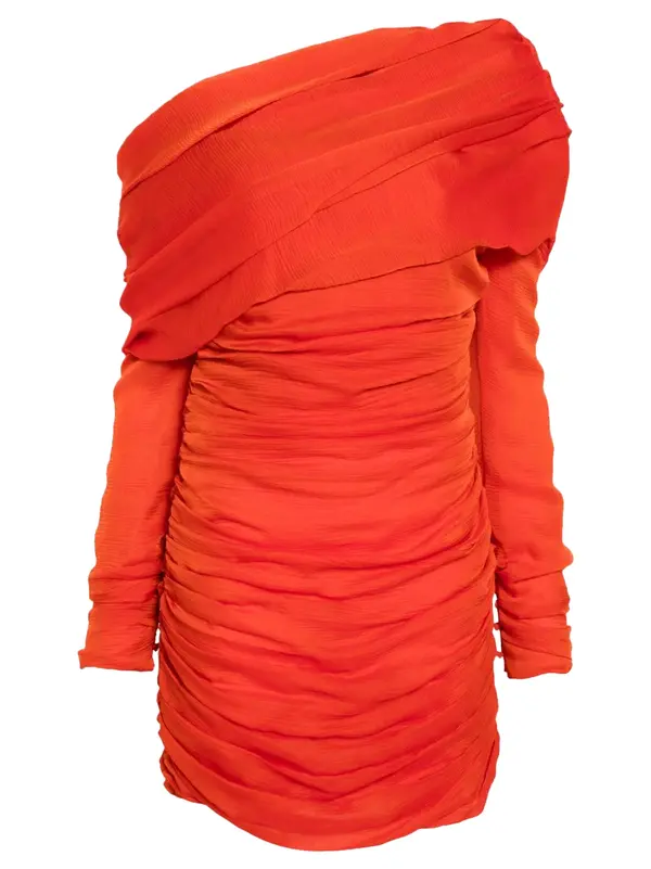 Saint Laurent Off-shoulder Ruched Minidress - Orange