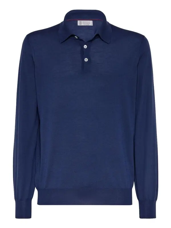 Brunello Cucinelli Long-sleeve Fine-knit Polo Shirt - Blue