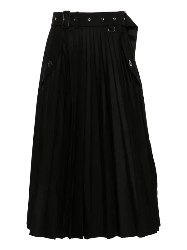 Sacai Plissé Midi Skirt - Black